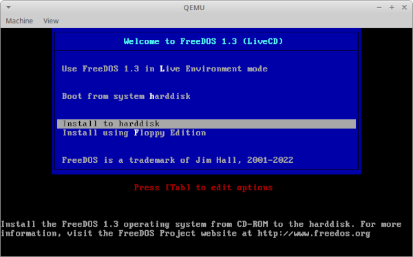 FreeDOS 1.3をQEMU上で動かそう ( 自動化スクリプトで日本語環境やツールも一括導入してみる ) - TORIO's blog
